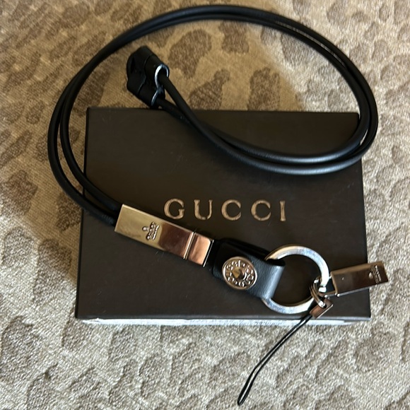Gucci | Accessories | Gucci Lanyard In Silver And Black With Charm And ...